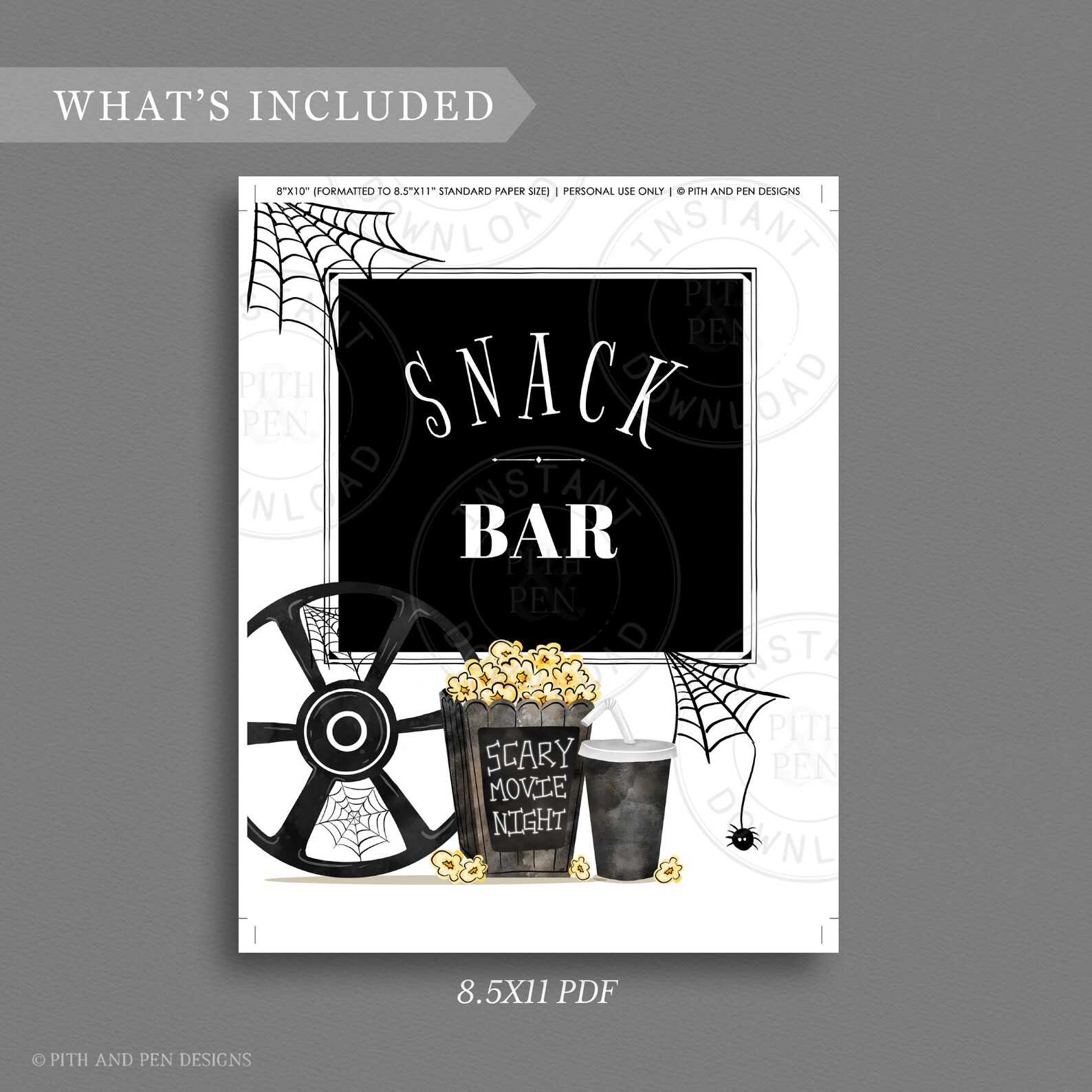 Halloween Party Movie Snack Bar Sign Printable Party Sign - Etsy