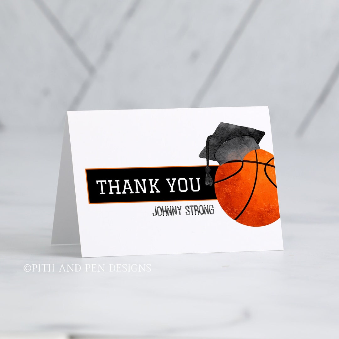 Basketball Thank You Card Template | Printable Sports Grad Thank You ...