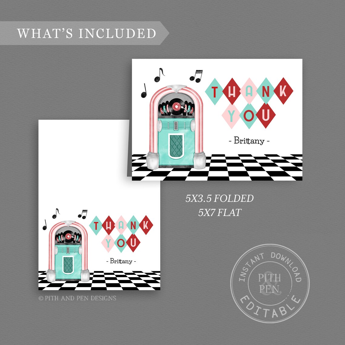50's Sock Hop Thank You Card Printable Card Instant - Etsy