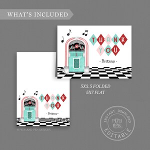 50's Sock Hop Thank You Card, Printable Card, Instant Download, Corjl ...