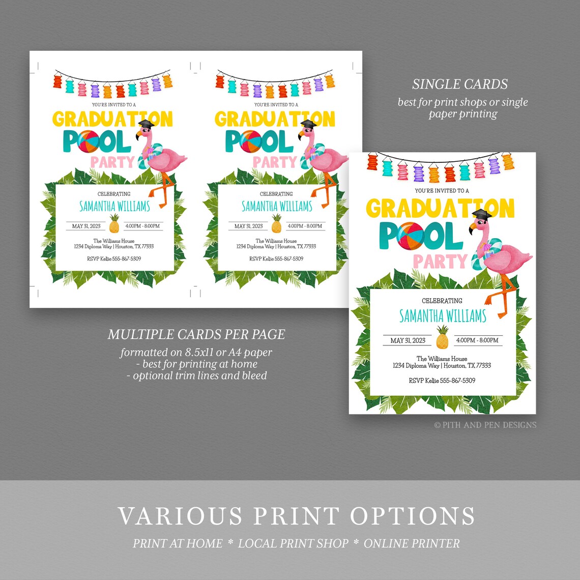 Graduation Pool Party Invitation Printable Summer Party - Etsy
