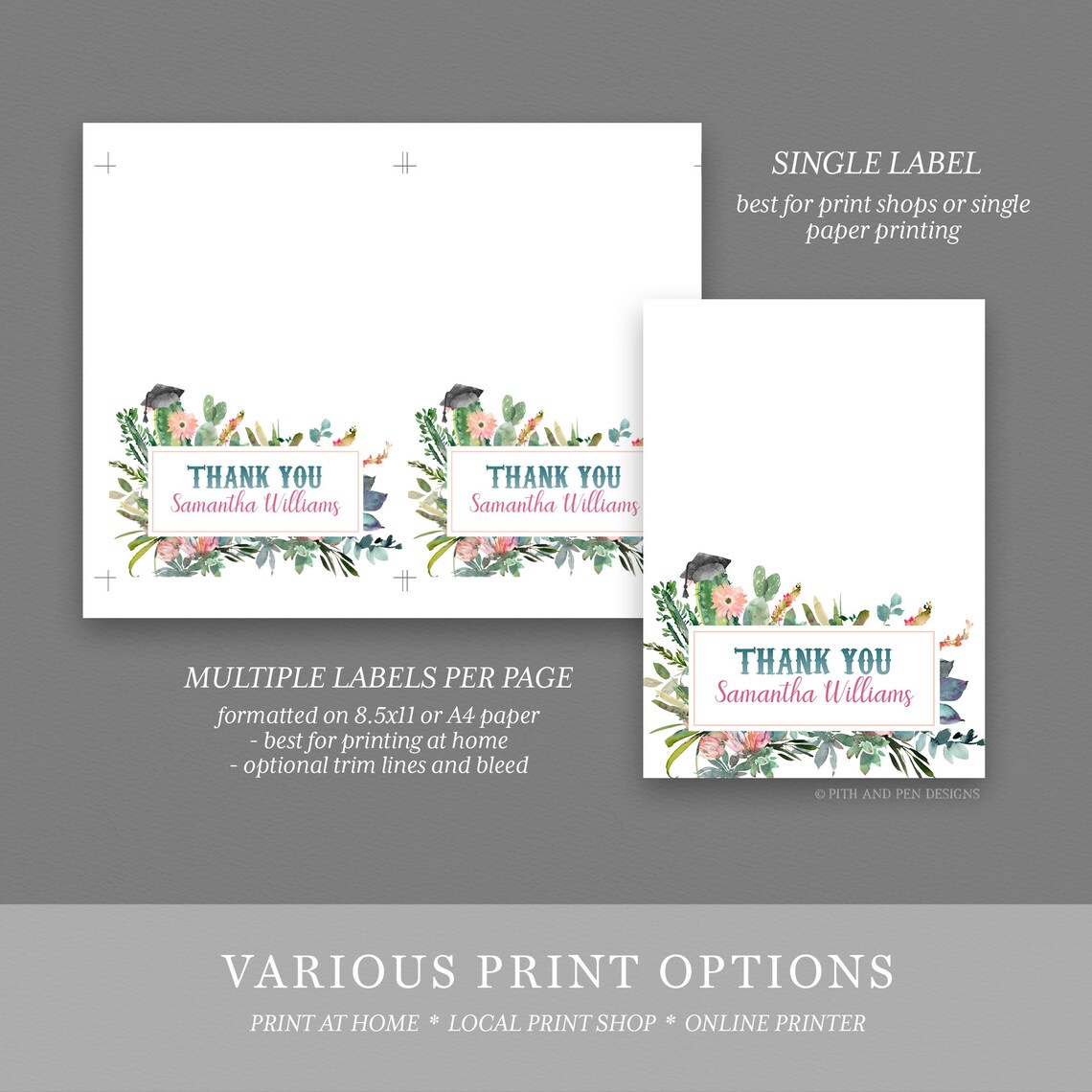 Graduation Cactus Thank You Card, Printable Fiesta, Instant Download ...