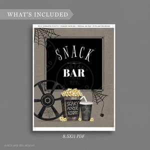 Halloween Birthday Movie Snack Bar Sign, Printable Party Sign, Instant ...