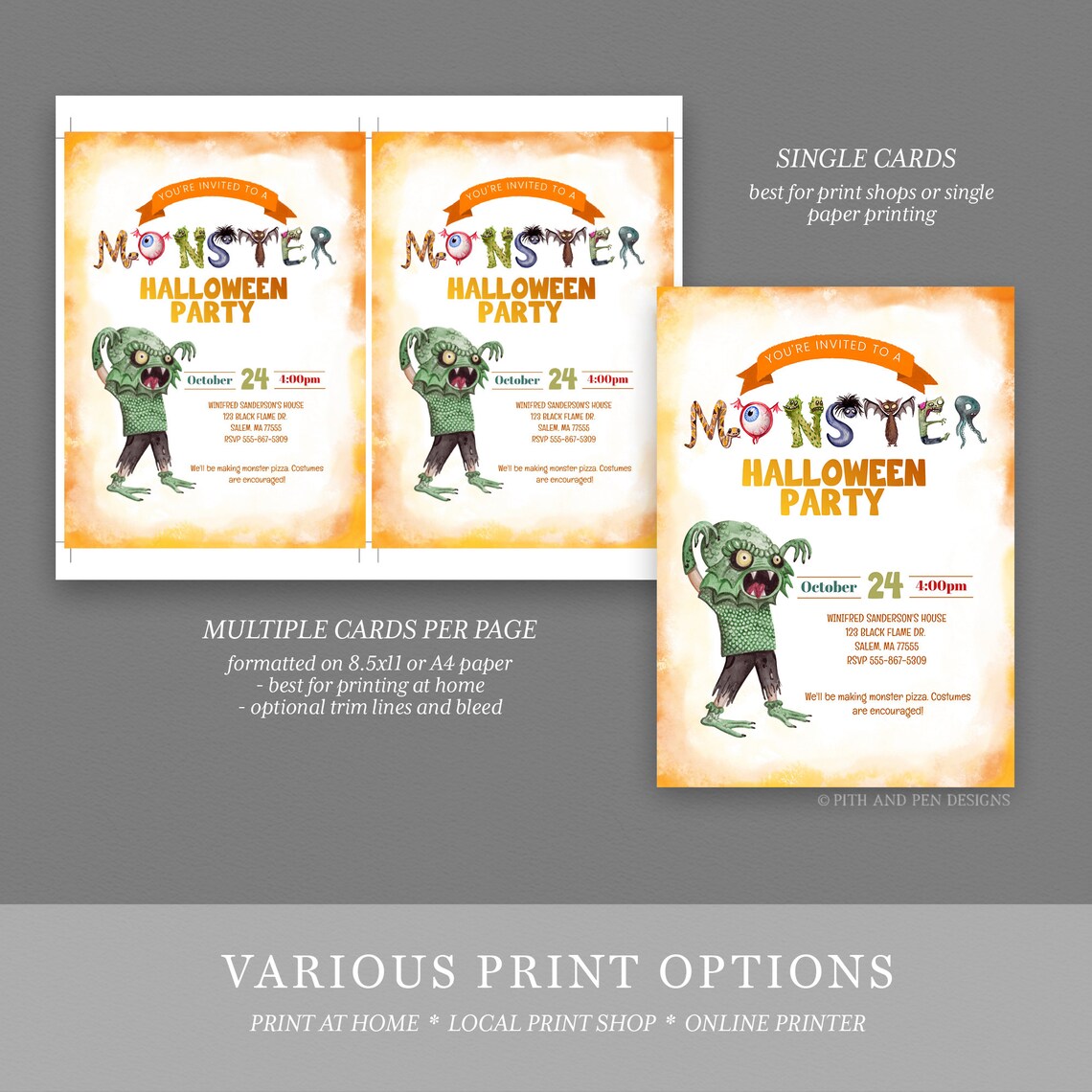 Editable Halloween Monster Party Invitation Kids Halloween - Etsy
