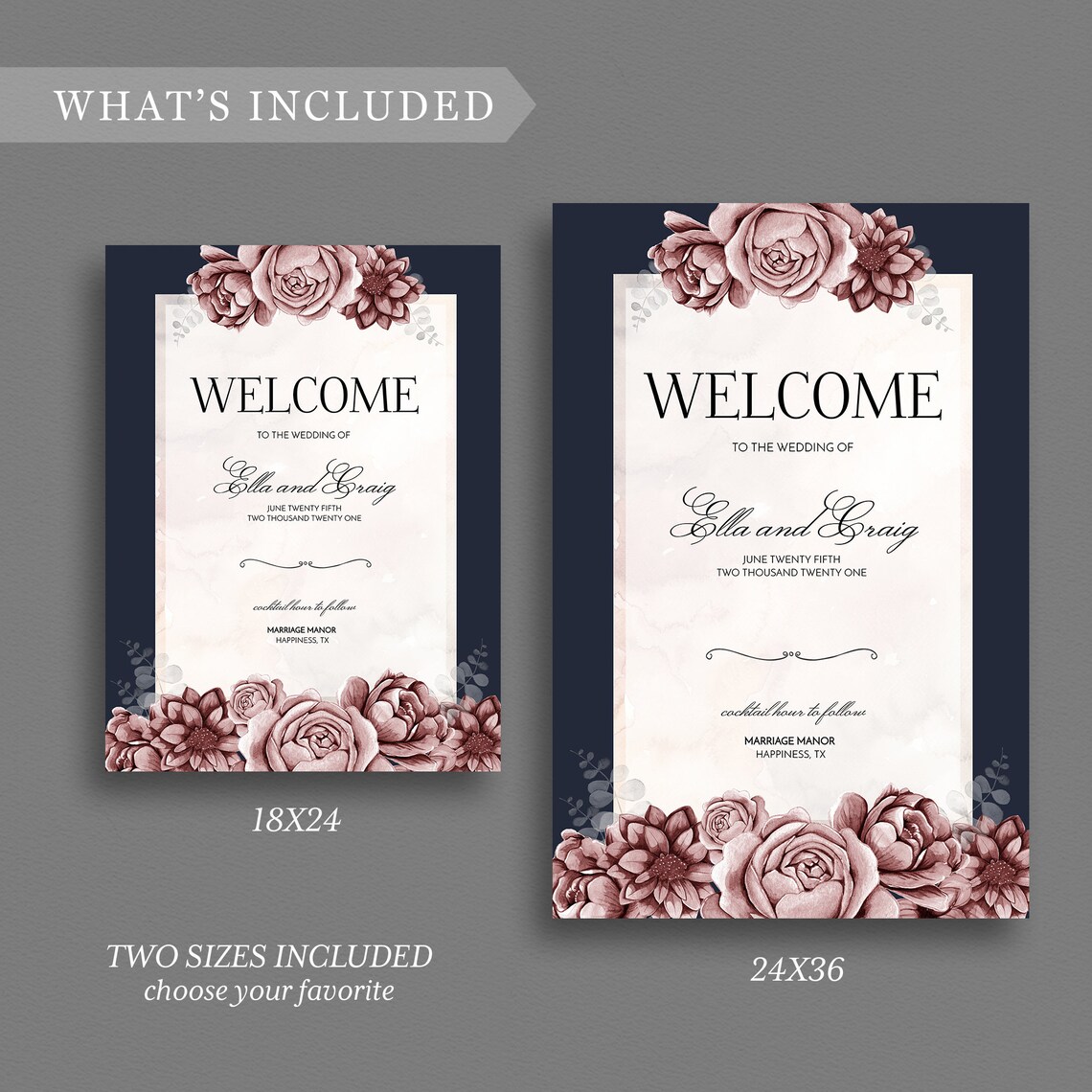 Mauve Wedding Welcome Sign DIY Printable Poster Custom - Etsy