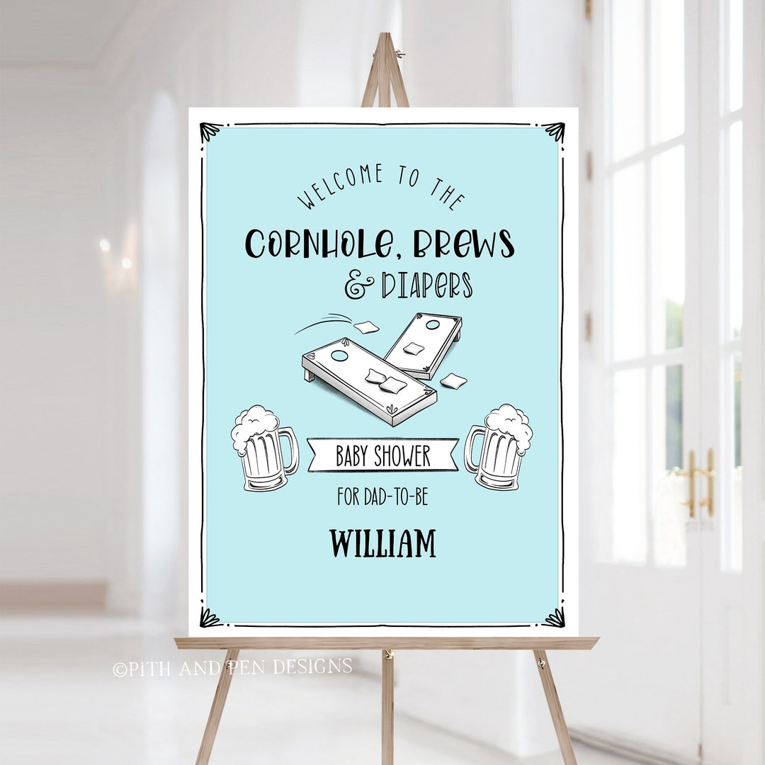 Cornhole Baby Shower Welcome Sign, Manshower, Corjl 070-42WS - Etsy
