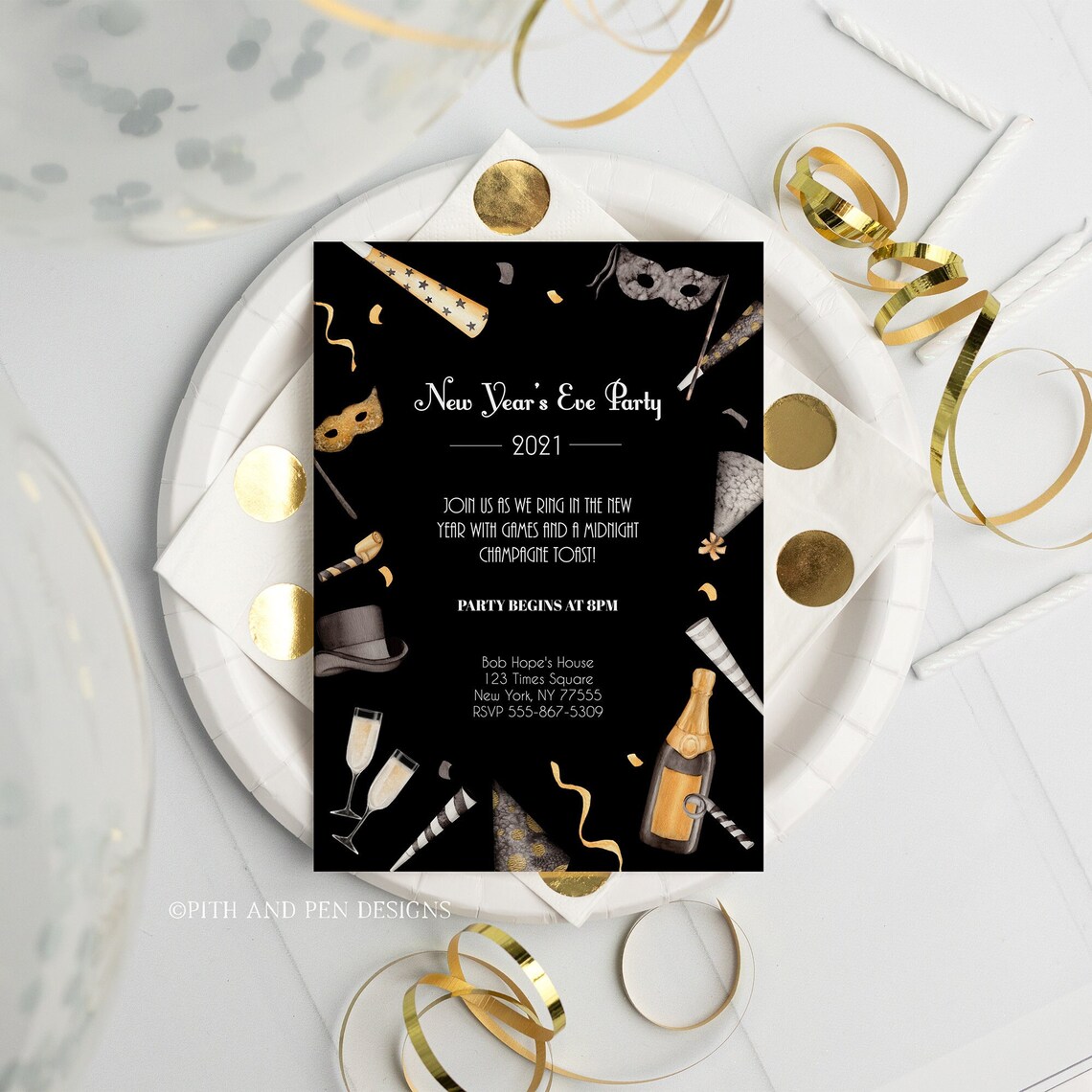 New Year's Eve Printable Party Invitation, NYE Party Evite, Instant ...