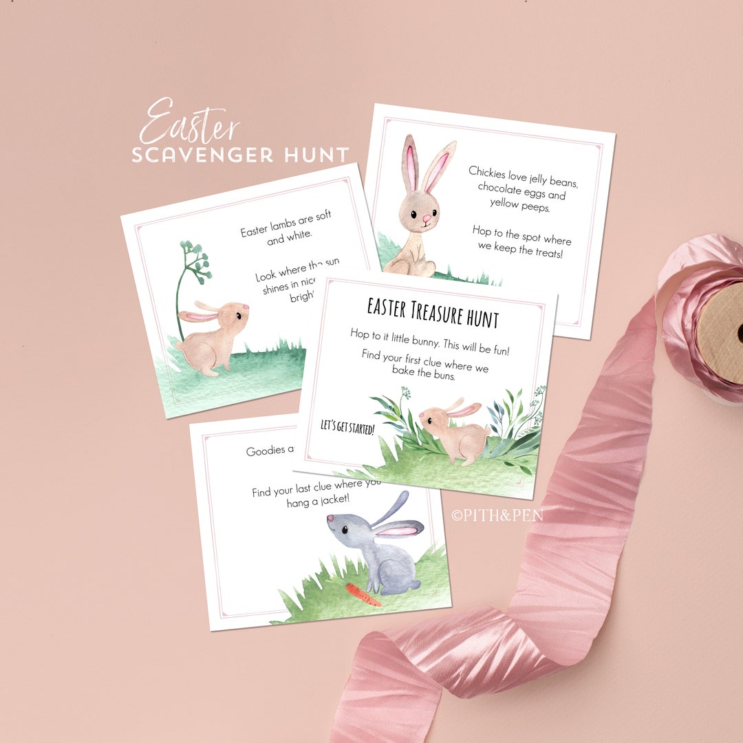 Easter Treasure Hunt Cards, Bunny Scavenger Hunt, Printable Template ...