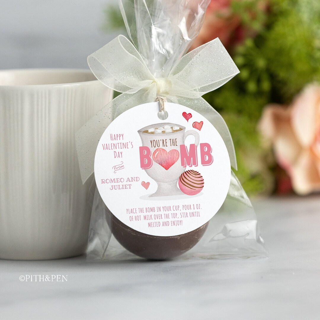 Valentine's Hot Chocolate Bomb Gift Tag, Editable Hot Cocoa Gift Tag ...