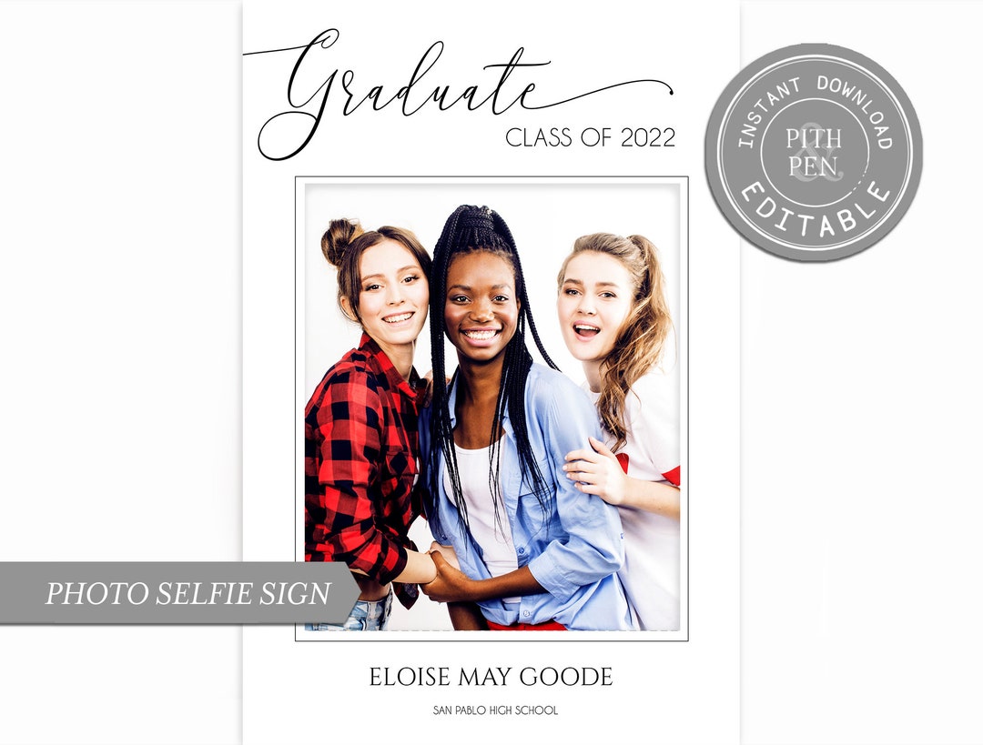 Graduation Selfie Sign, DIY Printable Photo Booth Poster, Instant ...