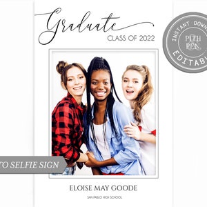 Graduation Selfie Sign, DIY Printable Photo Booth Poster, Instant ...