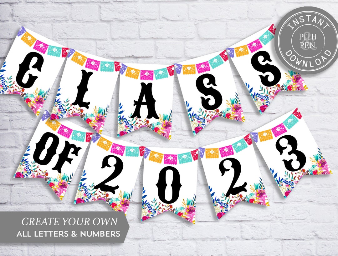 Fiesta Graduation Banner, Alphabet A-Z, Numbers & Punctuation, Create ...