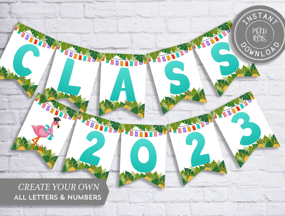 Pool Party Graduation Banner, Alphabet A-Z, Numbers & Punctuation ...
