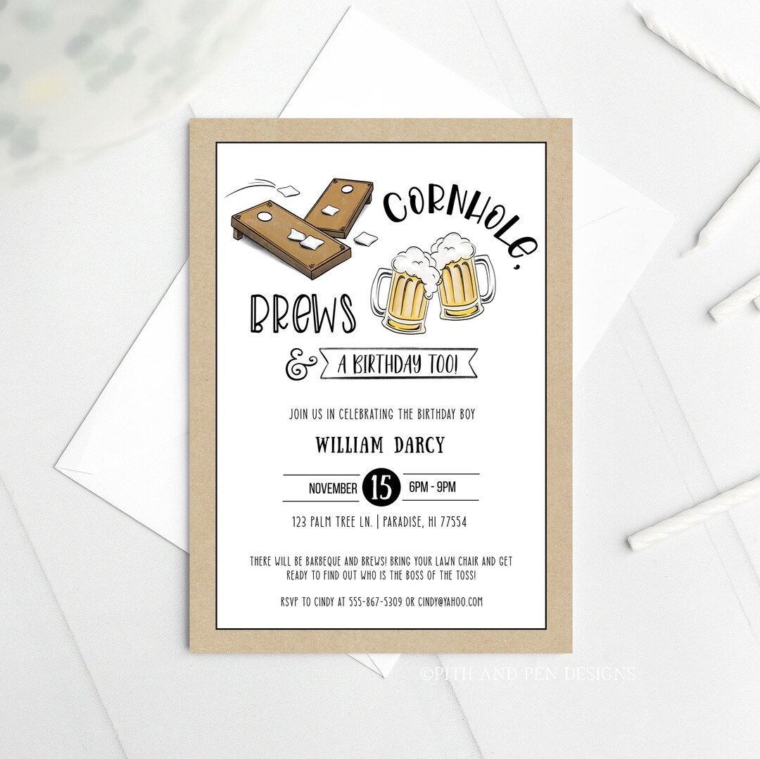 Cornhole Birthday Invitation, BBQ and Beer, Instant Download, Corjl ...
