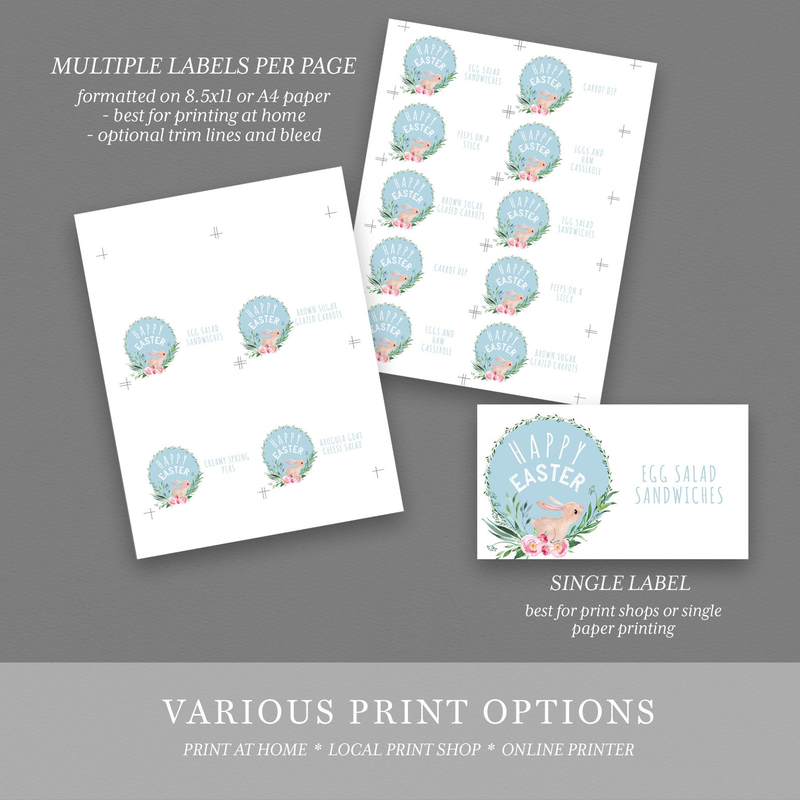 Easter Food Label Cards, Printable Name Tags, DIY Easter Brunch ...