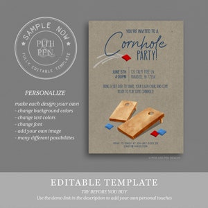 Editable Cornhole Party Invitation DIY Electronic Invite | Etsy