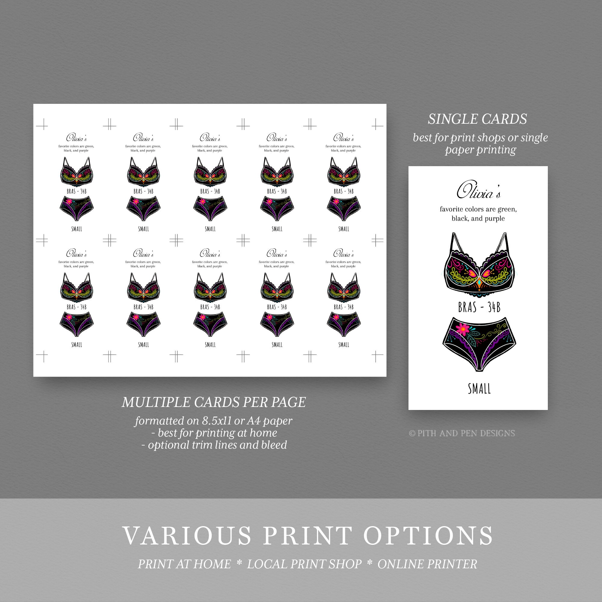 Lingerie Shower Sizing Card | Printable Fiesta Invitation Insert ...