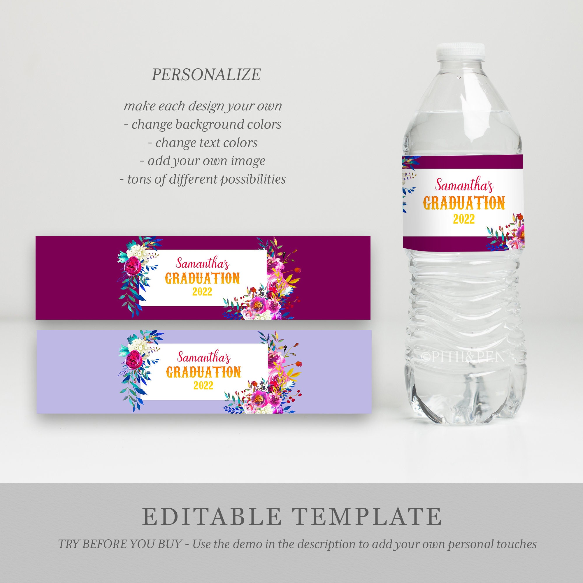 Graduation Fiesta Party Water Bottle Label, PRINTABLE Party Decor ...