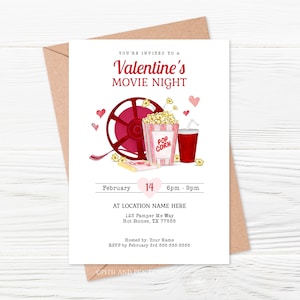 Valentine's Movie Night Invitation, Printable Galentine Party, Corjl ...