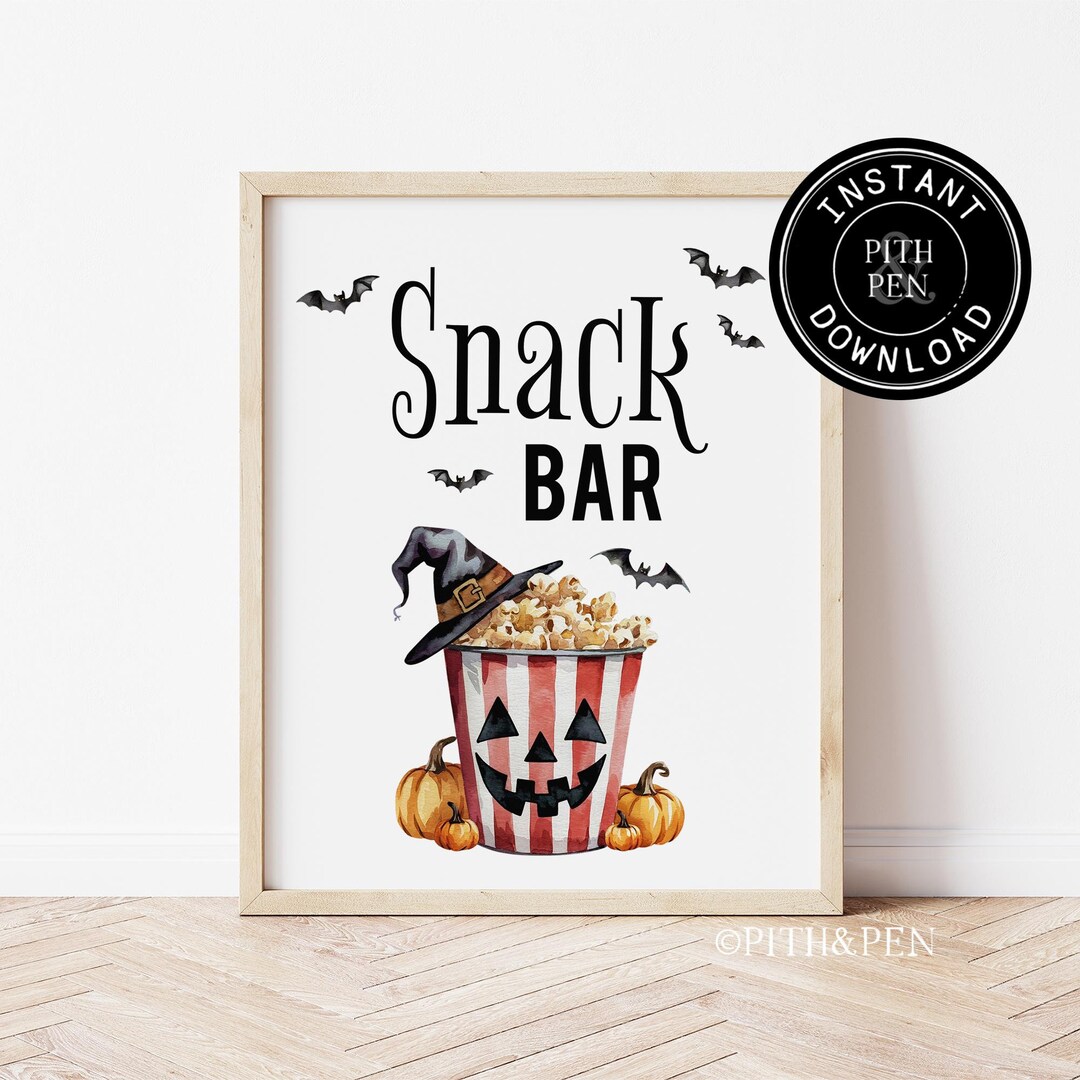 Halloween Popcorn Snack Bar Sign | Printable Movie Party Sign | Instant ...