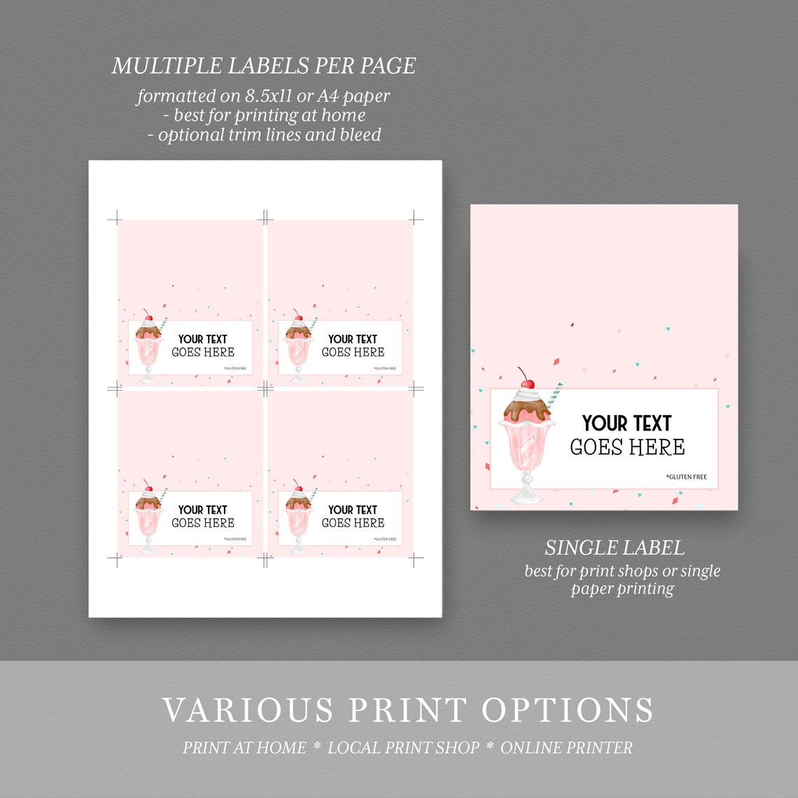 Ice Cream Party Food Label Editable Party Printable Instant - Etsy