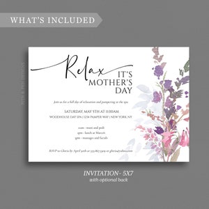 Mother's Spa Day and Brunch Invitation, 5x7 Printable Card, Instant ...