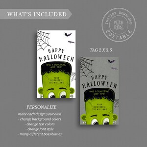 Editable Halloween Treat Tag, Frankenstein Tag, Instant Download, Corjl ...