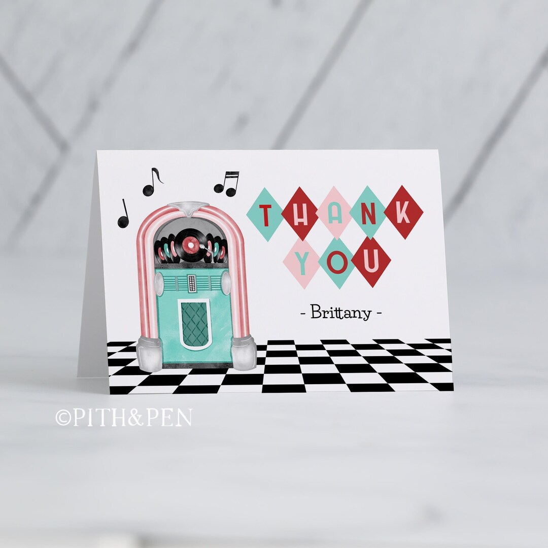 50's Sock Hop Thank You Card, Printable Card, Instant Download, Corjl ...