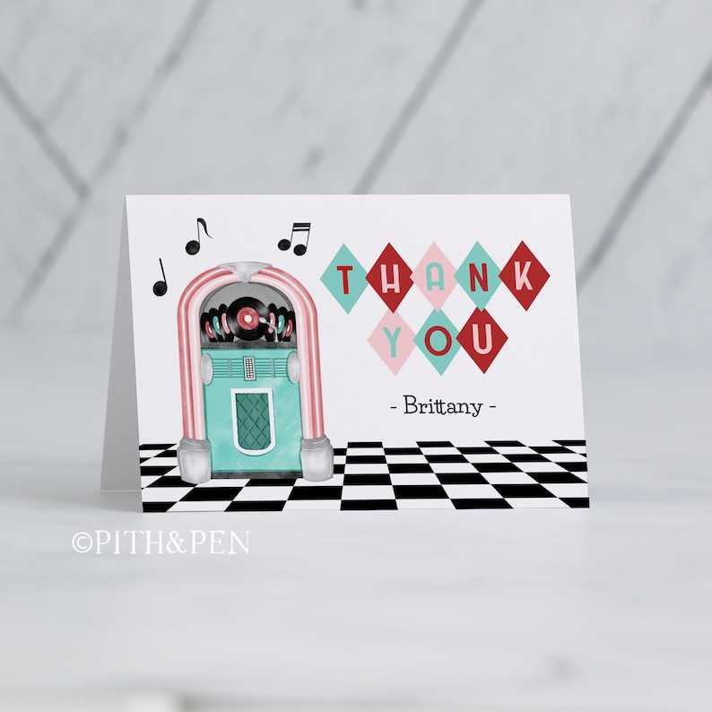 50's Sock Hop Thank You Card Printable Card Instant - Etsy