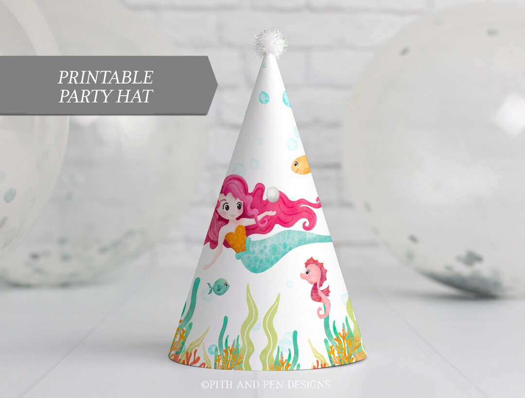Mermaid Party Hat, Pool Party Birthday, Printable Party Decor, #064 ...