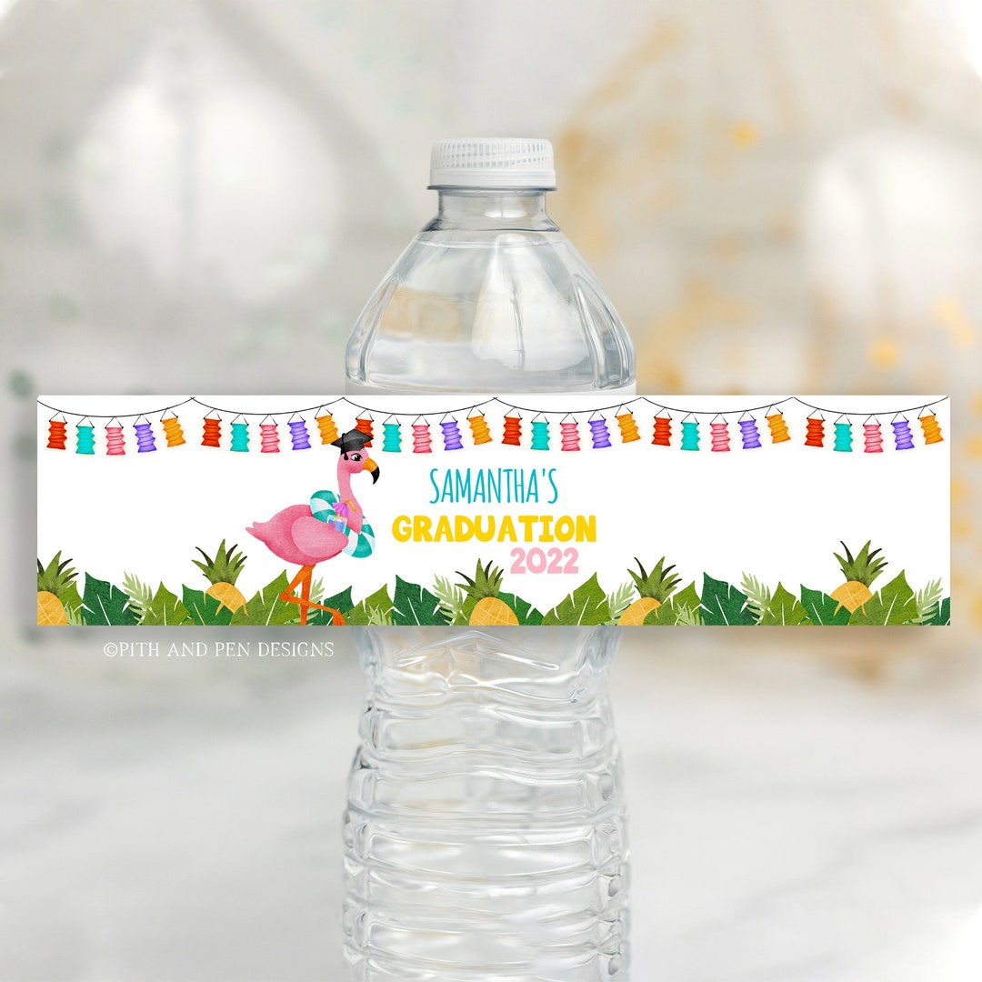Graduation Pool Party Water Bottle Label, PRINTABLE Party Decor ...