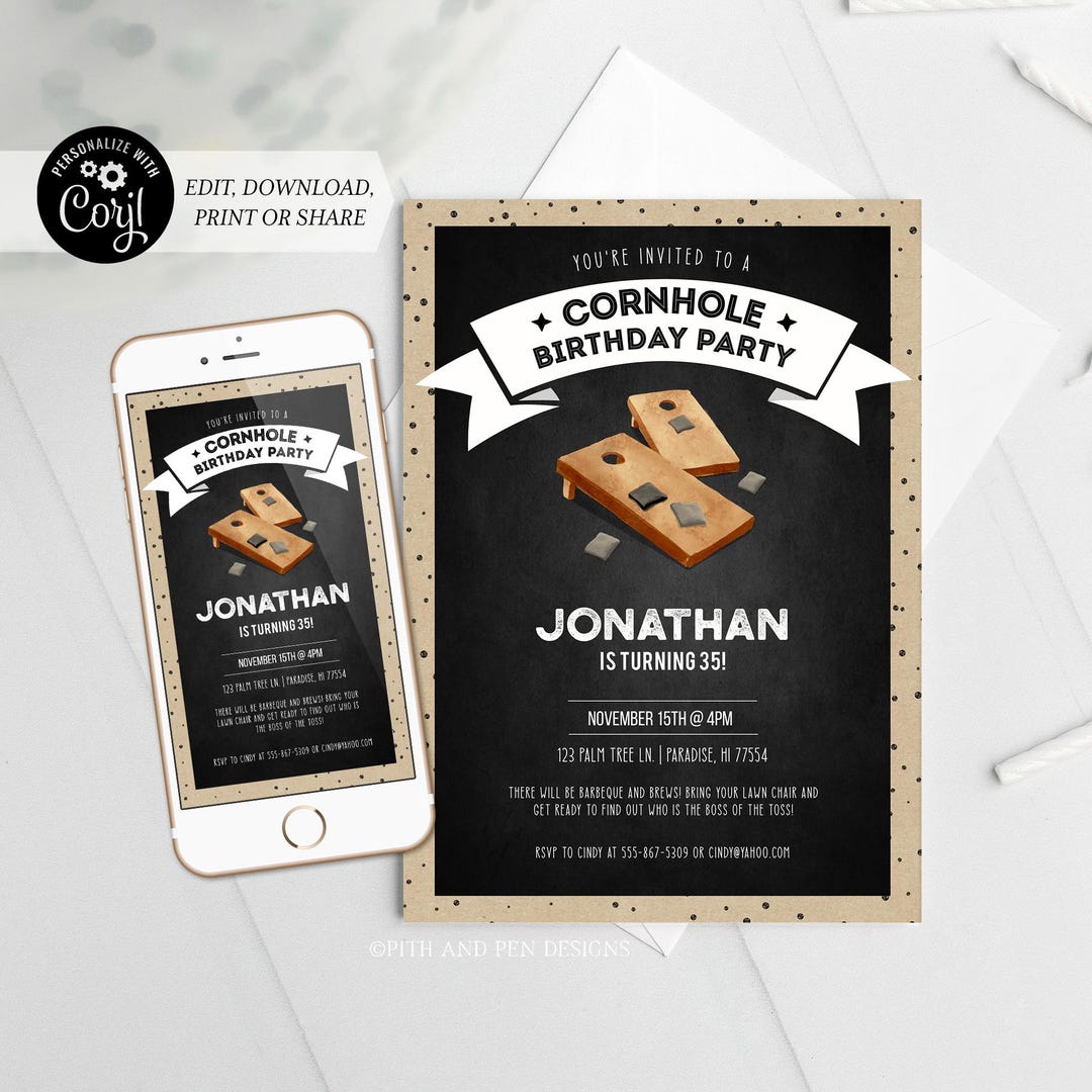 Cornhole Birthday Invitation | BBQ and Beer | Printable and Digital ...