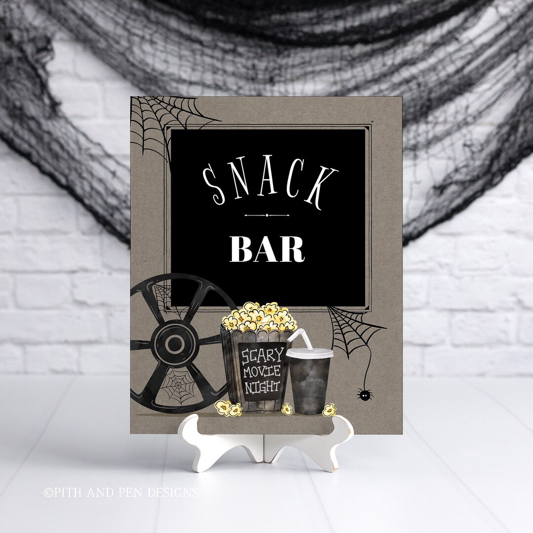 Halloween Birthday Movie Snack Bar Sign, Printable Party Sign, Instant ...