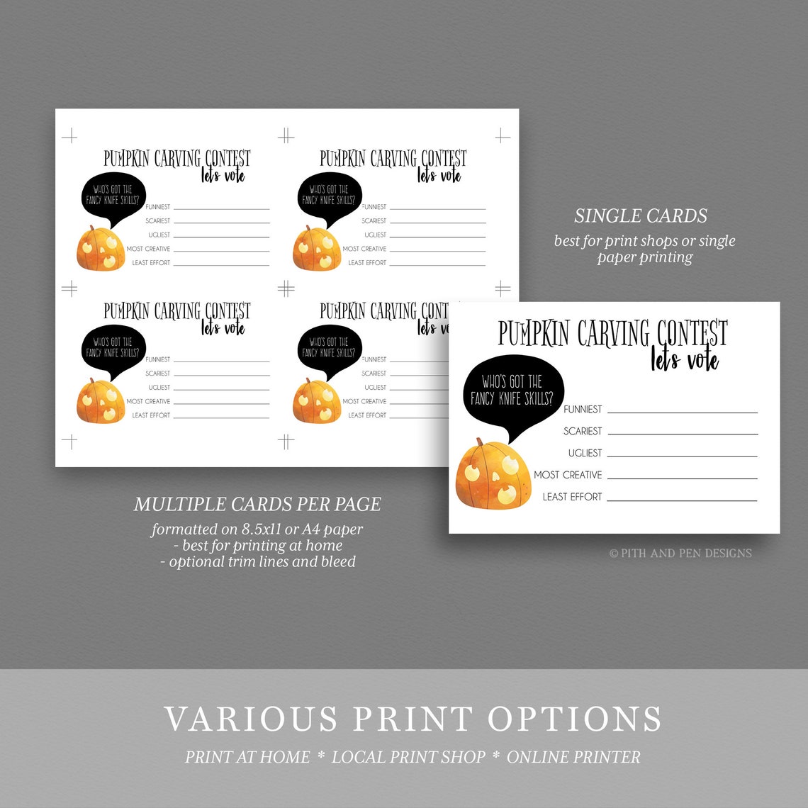 Pumpkin Carving Voting Card Halloween Contest Ballot Instant - Etsy