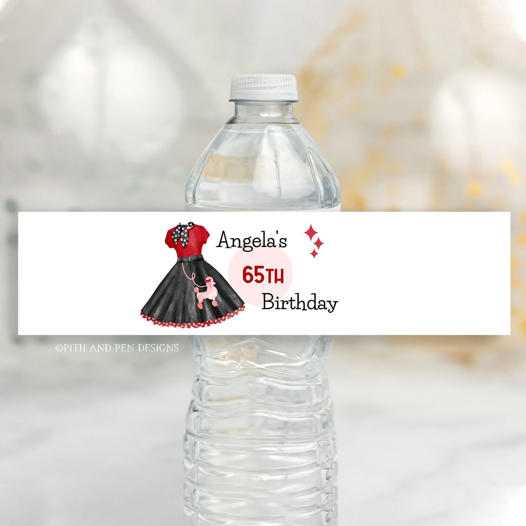 50's Party Water Bottle Label, PRINTABLE Birthday Party Favor, Instant ...
