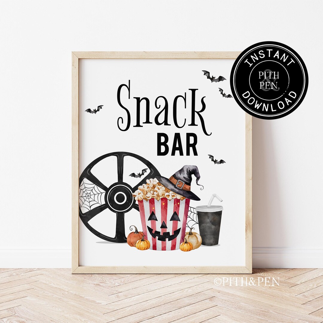 Halloween Movie Snack Bar Sign | Printable Party Sign | Instant ...