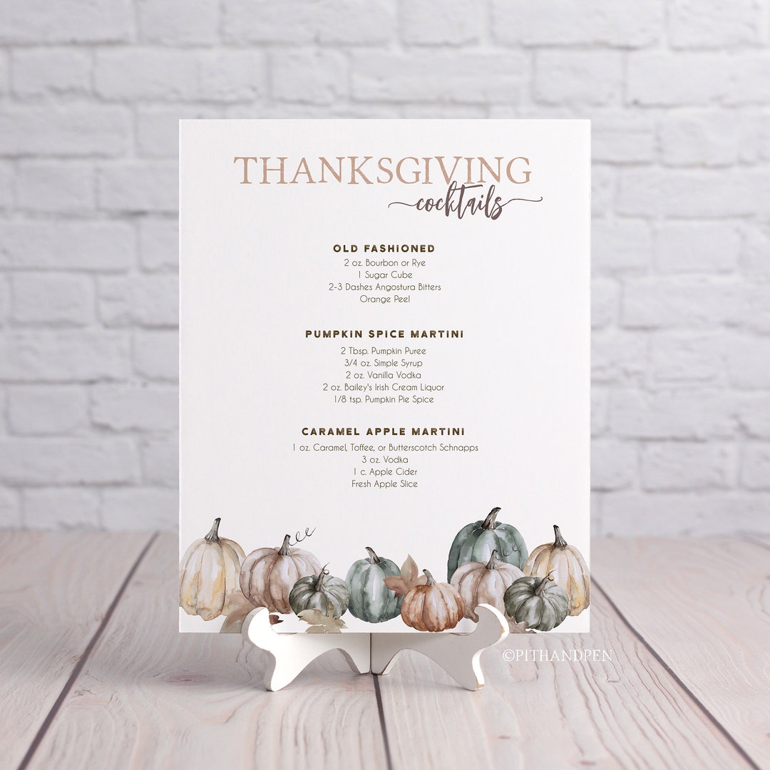 Fall Cocktail Menu Sign, Thanksgiving Bar Sign, Pumpkins, Instant ...