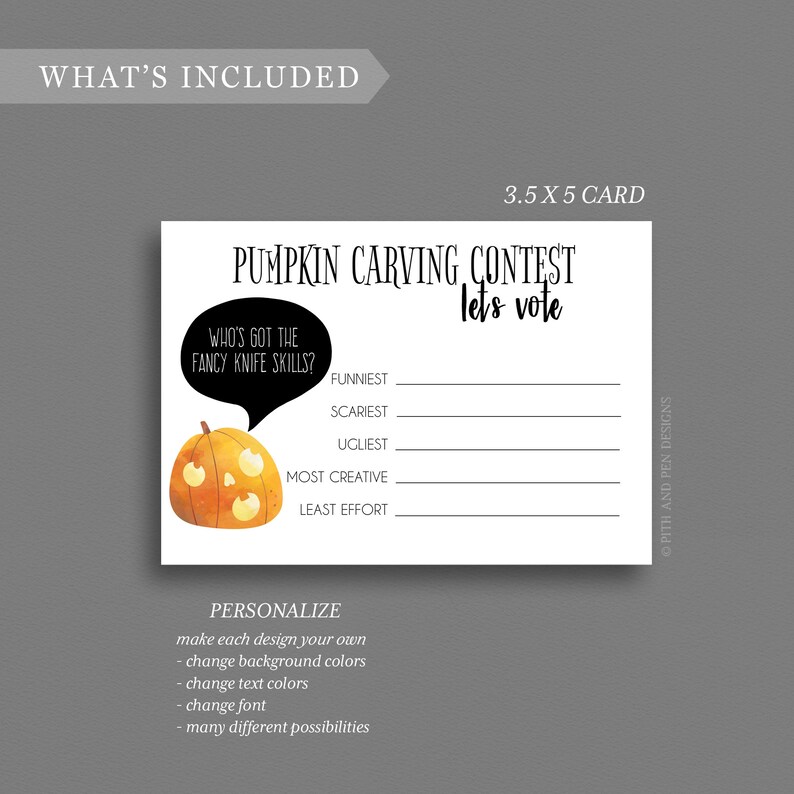 Pumpkin Carving Voting Card Halloween Contest Ballot Instant - Etsy