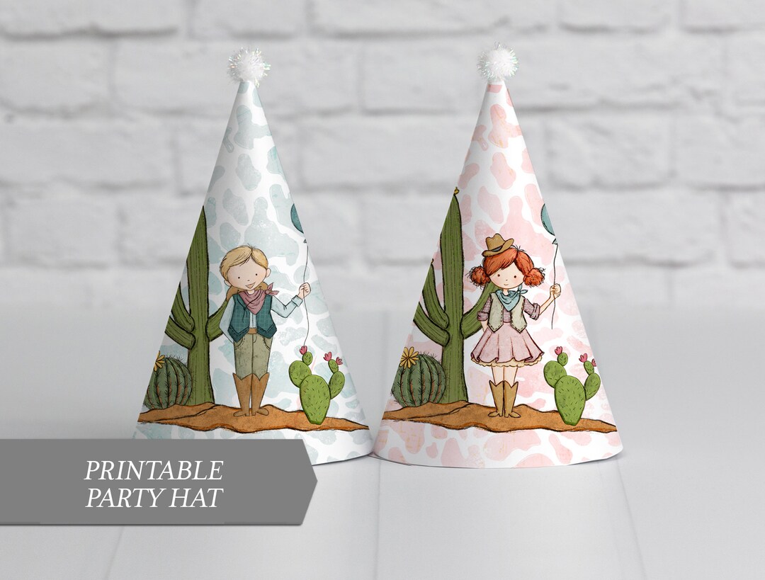 Cowboy and Cowgirl Party Hat, Farm Party Birthday, Printable Party ...