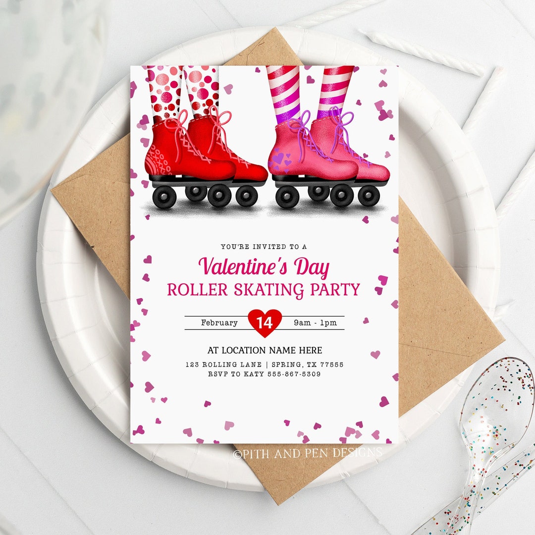 Valentine's Roller Skating Invitation, Printable Skate Party, Corjl ...