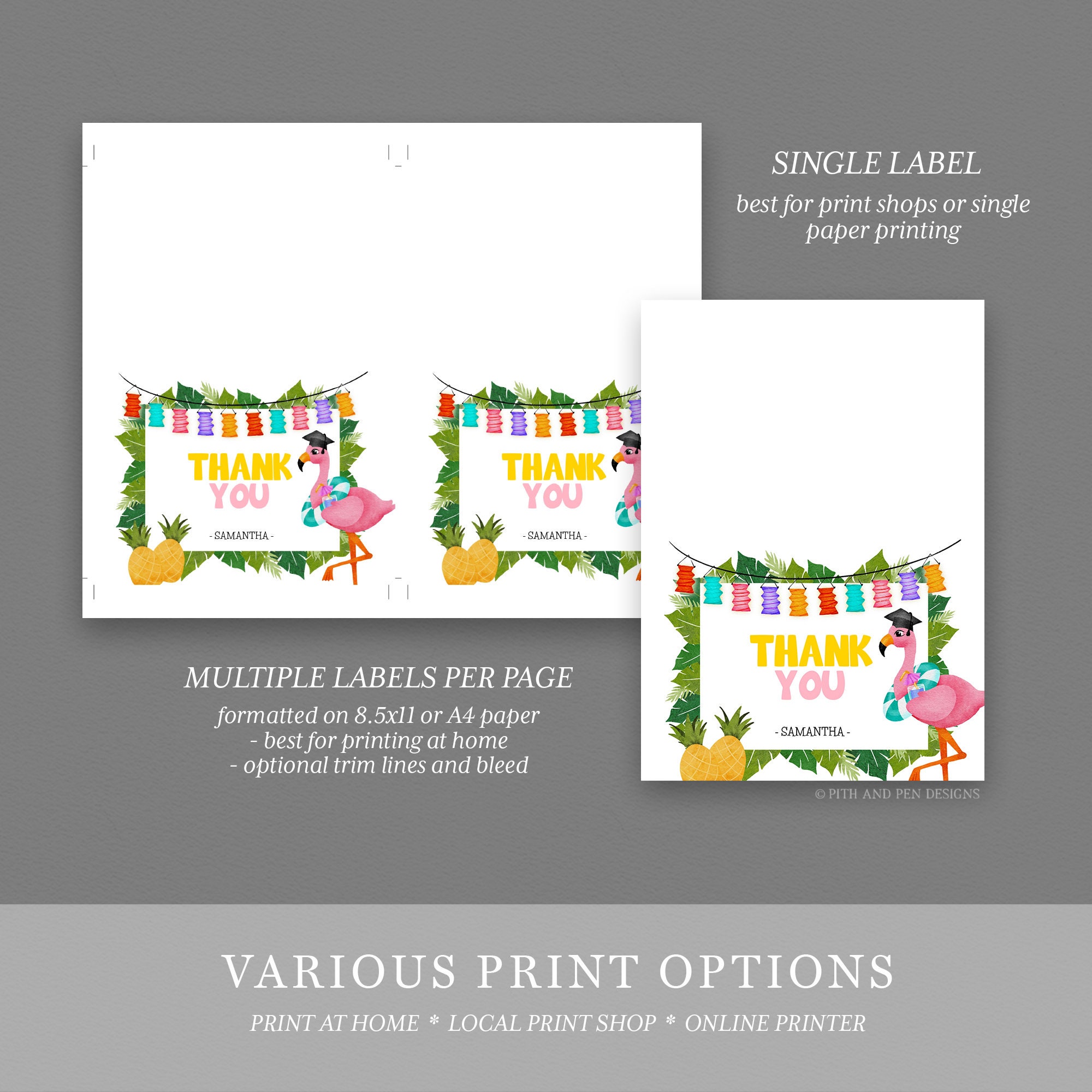 Tropical Thank You Card Template Graduation Pool Party - Etsy