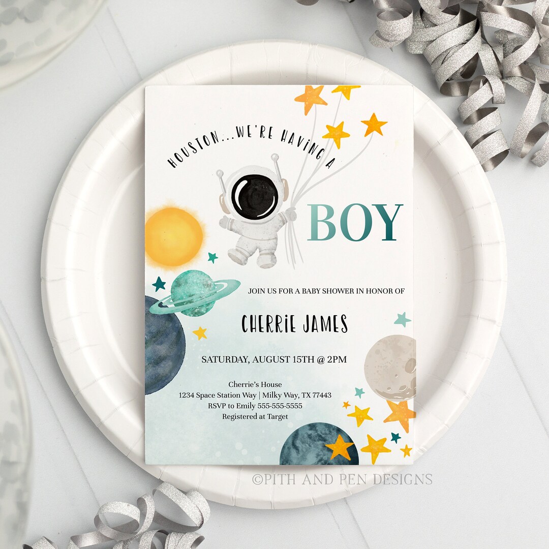 Space Astronaut Baby Boy Shower Invitation, DIY Printable Card, Instant ...