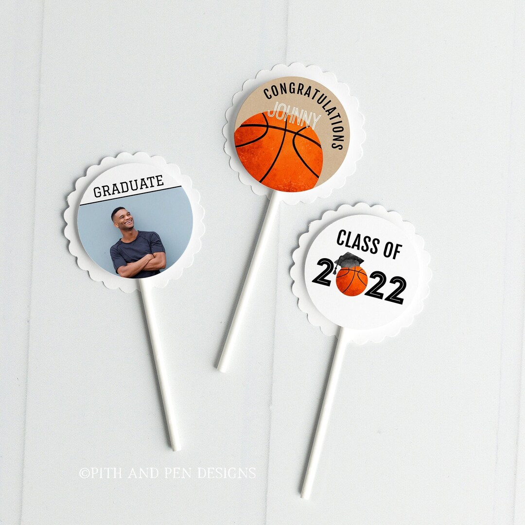Basketball Graduation Cupcake Topper | Printable Sports Cupcake Label ...