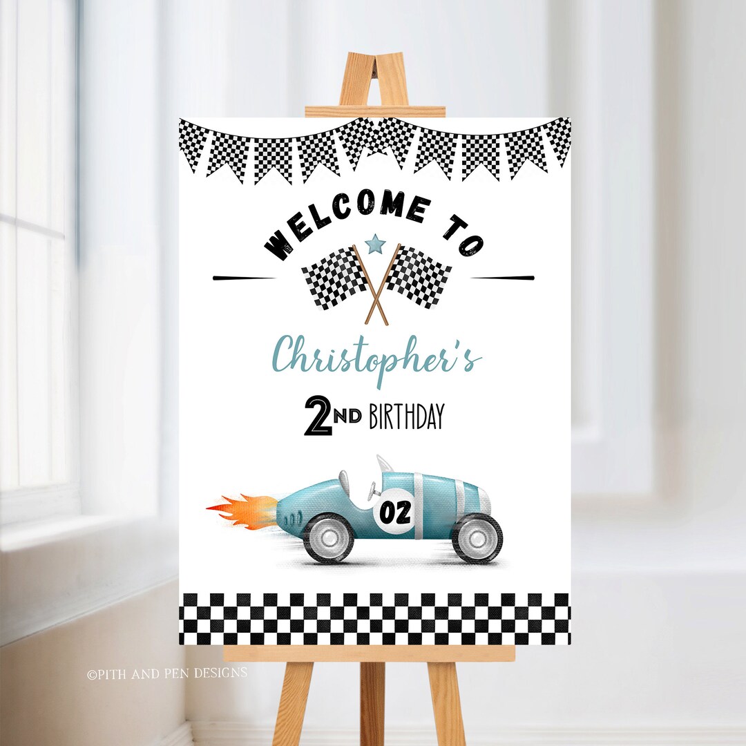 Race Car Birthday Sign, Printable Party Sign, Corjl #069-21WS - Etsy