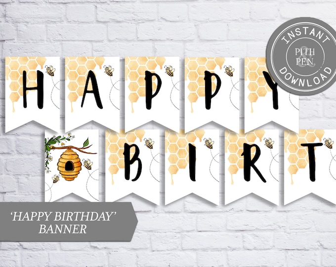 Printable Bee Banner Sign Pennants Digital Honey Bee Alphabet Letters ...