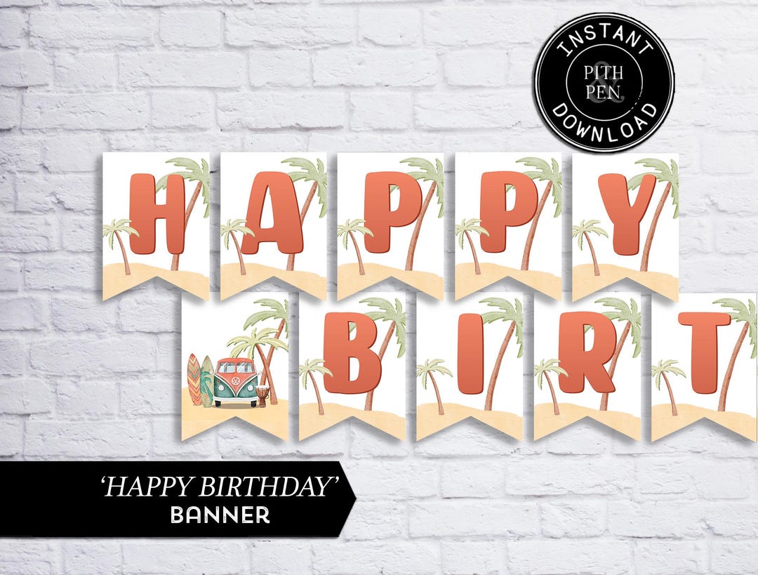 Beach Theme Banner | Tropical Birthday | Instant Download - 038-01B - Etsy