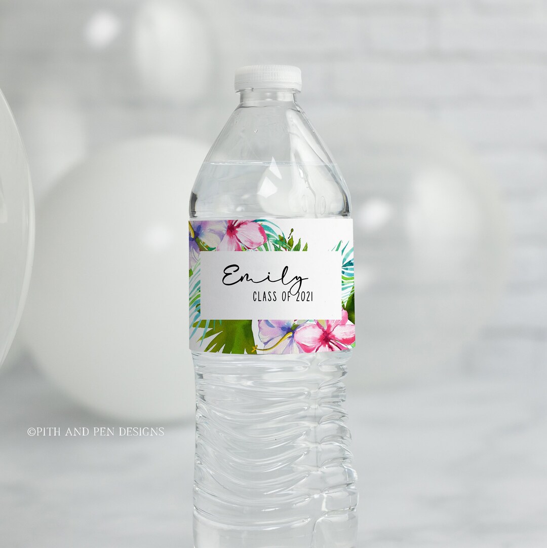 Tropical Graduation Party Water Bottle Label, PRINTABLE Water Bottle ...