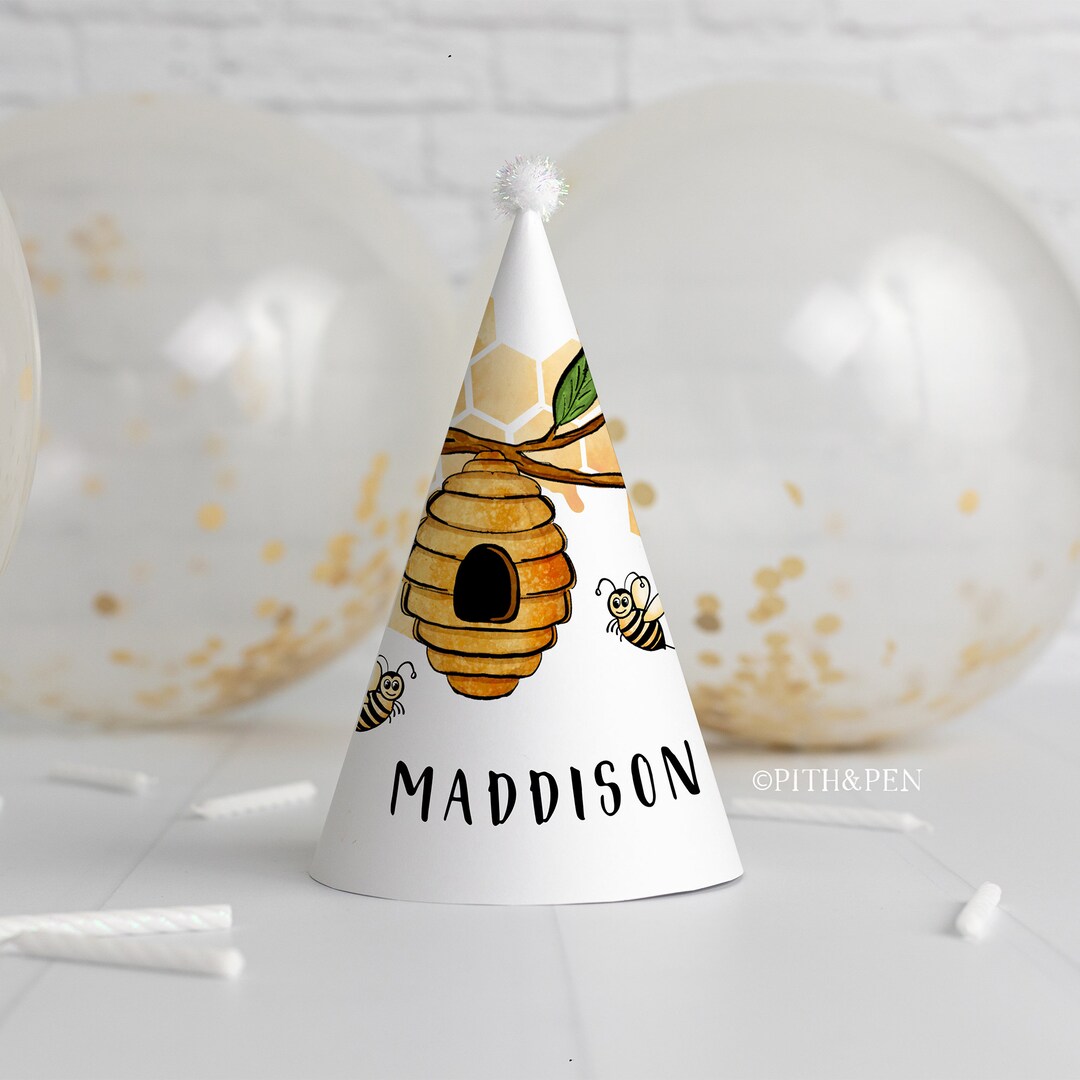 Editable Honey Bee Party Hat, DIY Birthday Party, Printable Party Decor ...