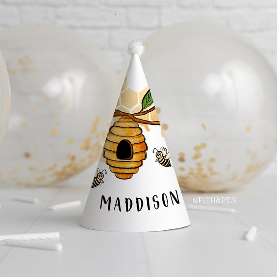 Editable Honey Bee Party Hat DIY Birthday Party Printable | Etsy