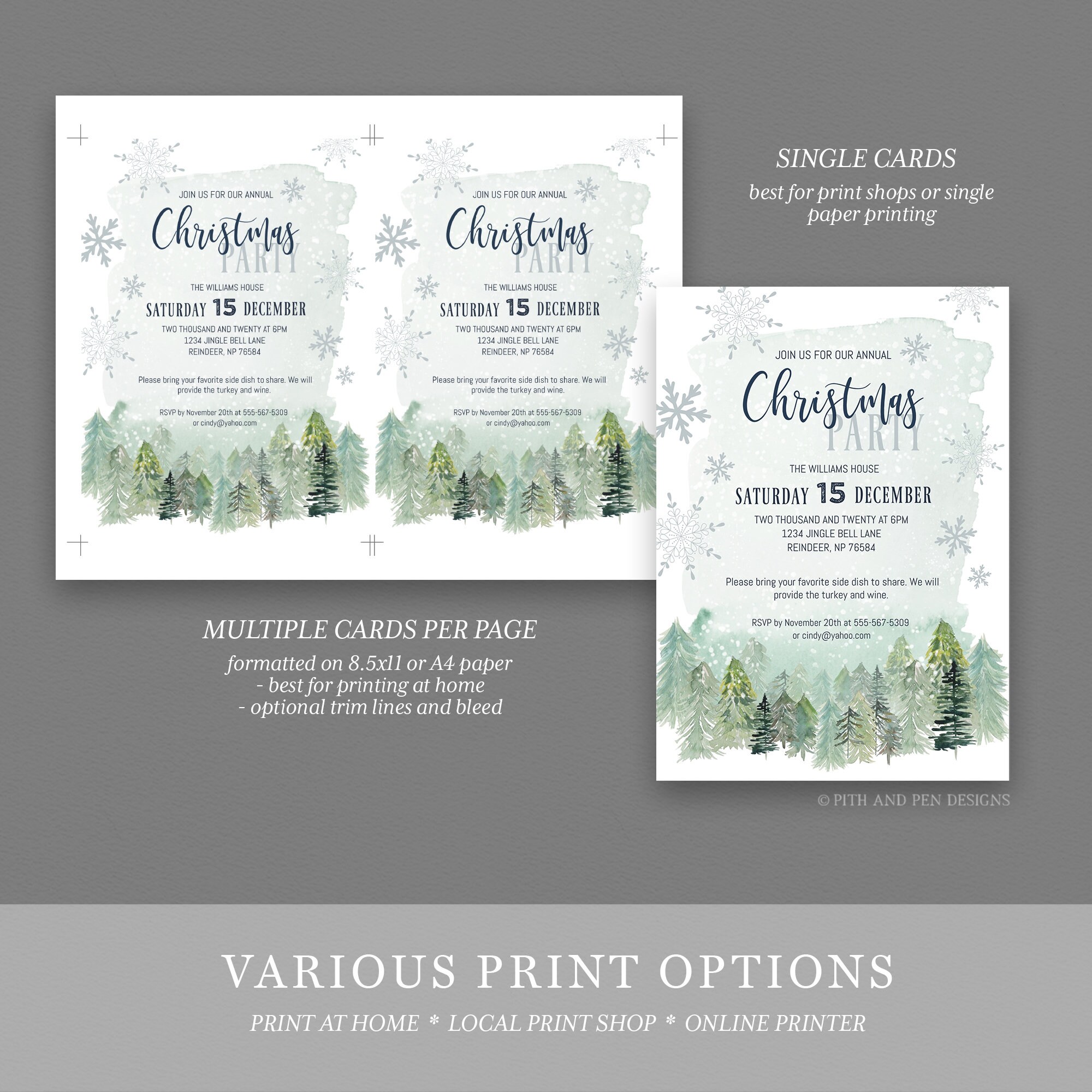 Snowy Trees Christmas Party Invitation Holiday Party - Etsy